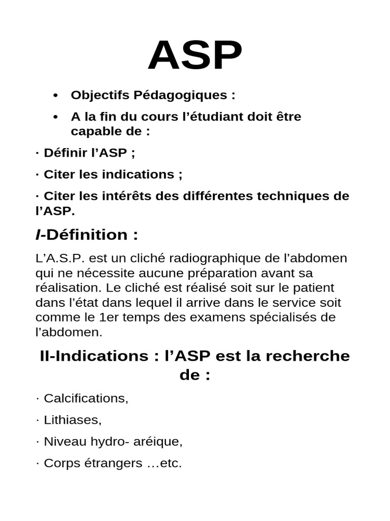 Définition et Indications de l'ASP | PDF