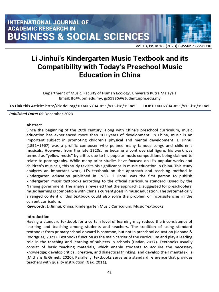 Preschool Music in China: Li Jinhui's Legacy | PDF | Preschool | Teachers