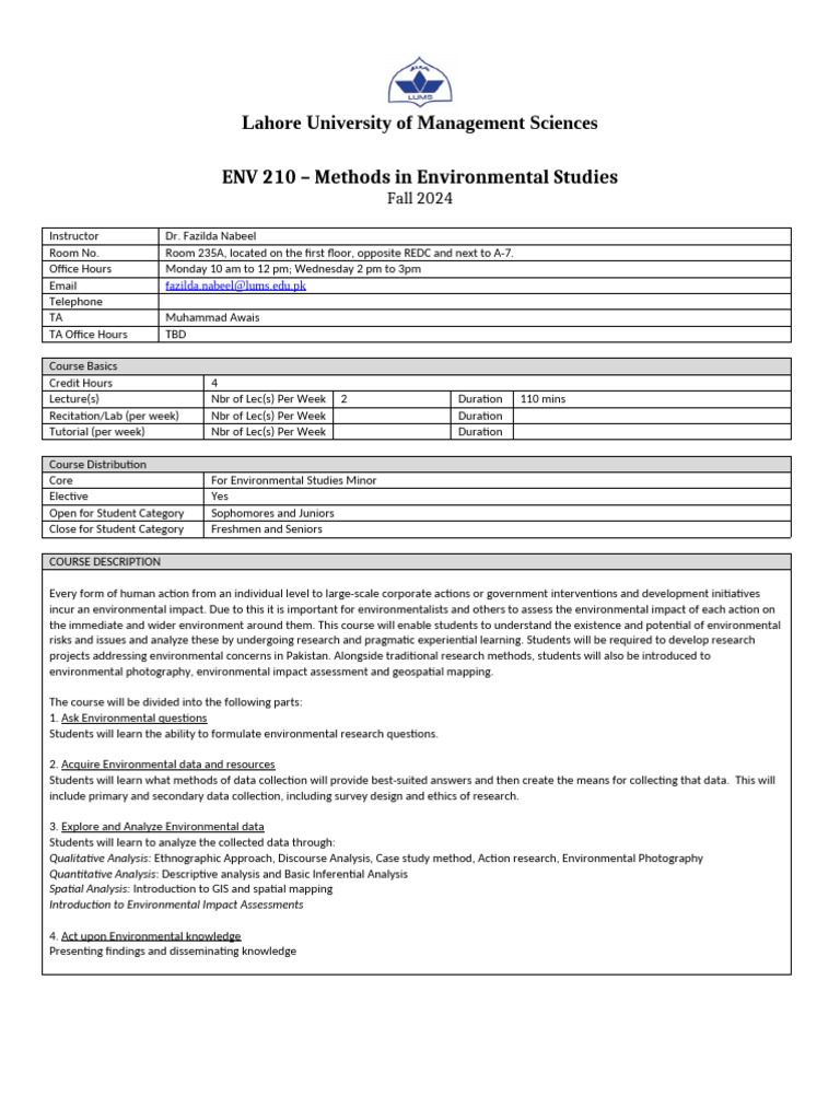 ENV 210: Environmental Research Methods | PDF | Methodology ...