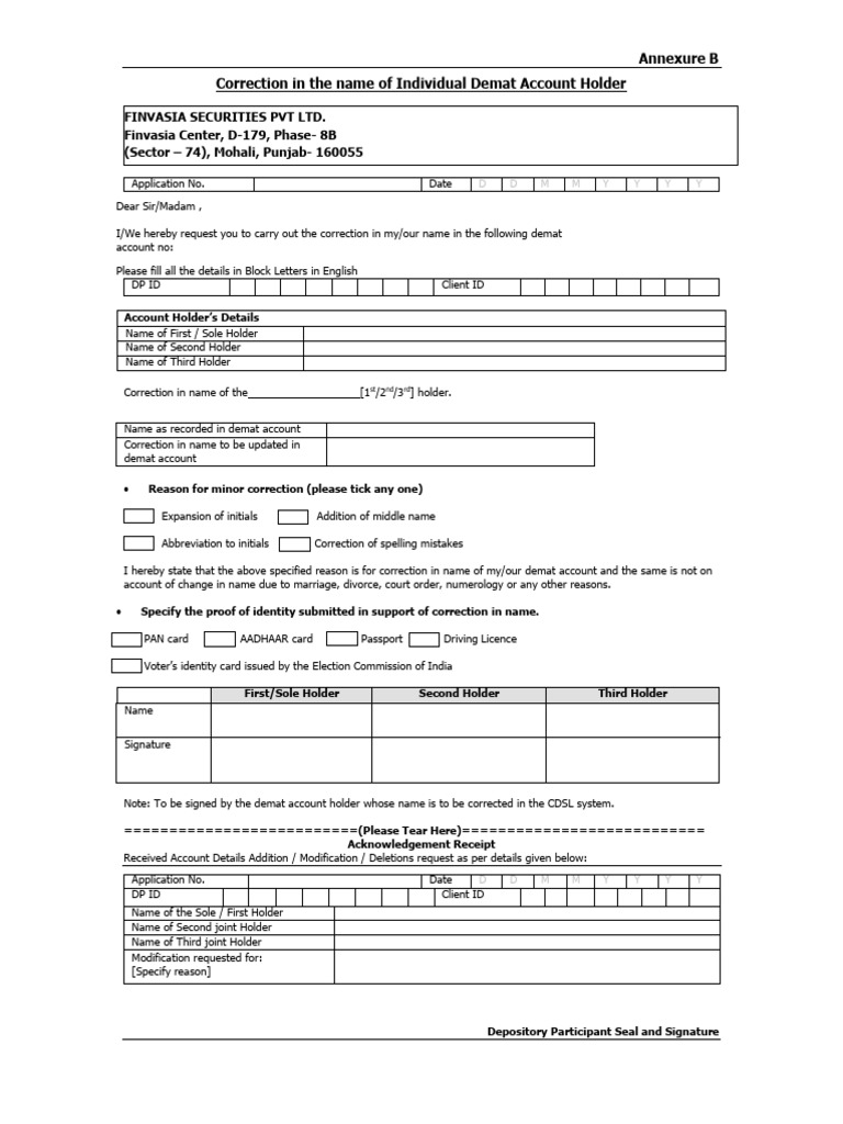 Name Correction in DP-Finvasia Securities PVT LTD | PDF | Identity ...