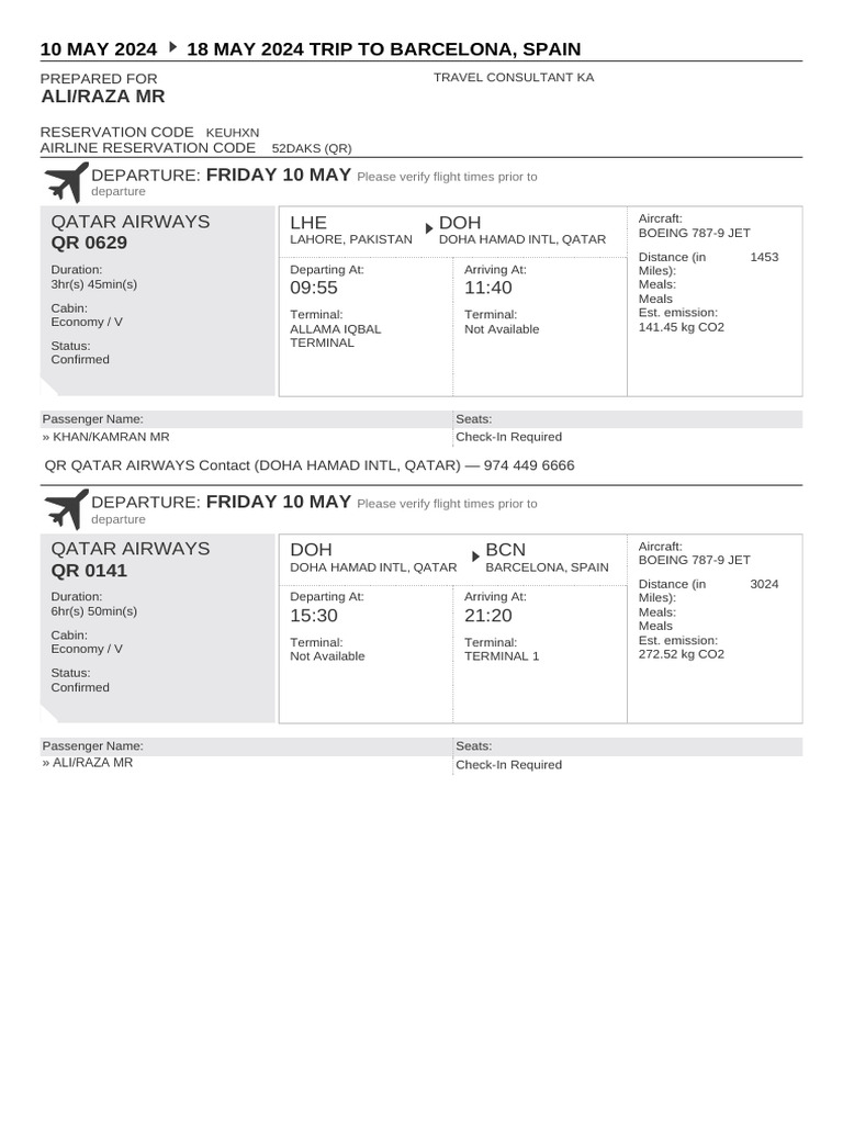 Travel Reservation May 10 For MR ALI RAZA | PDF | Airlines | Transport