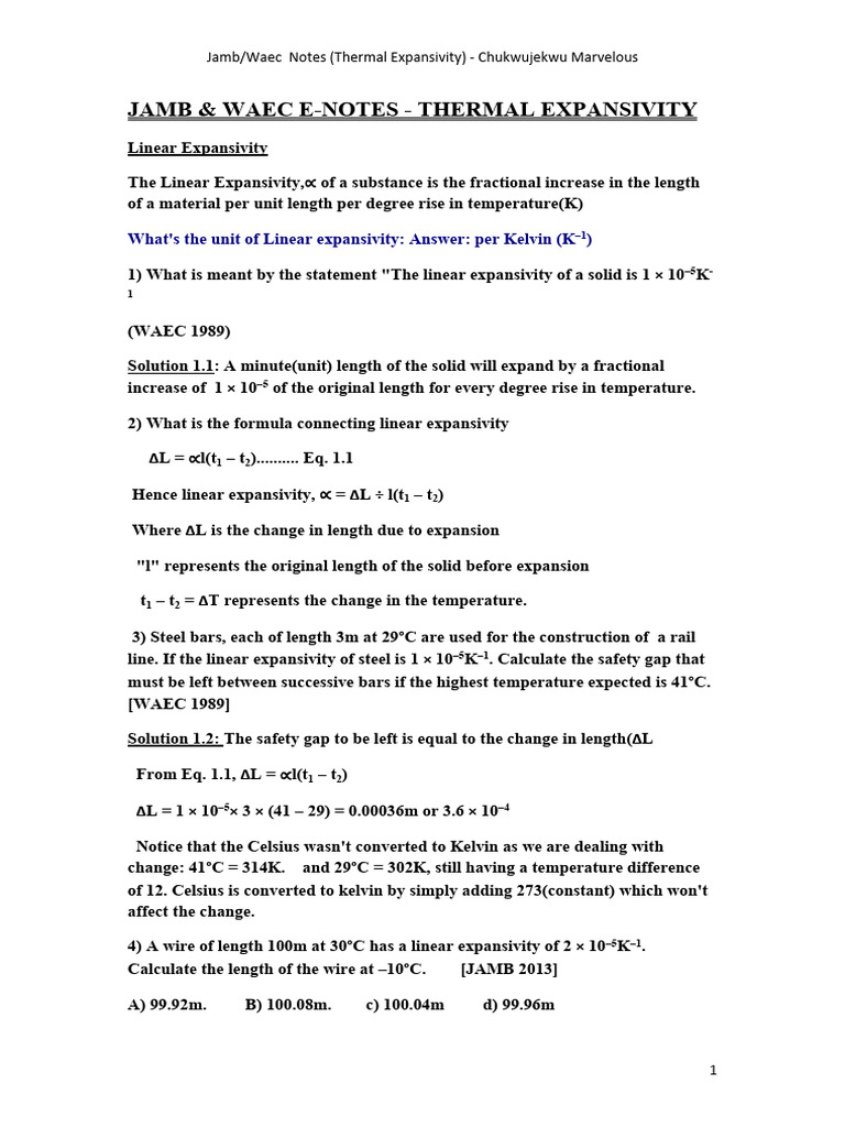 ThermalExpansion JAMBWAEC | PDF | Thermal Expansion | Density