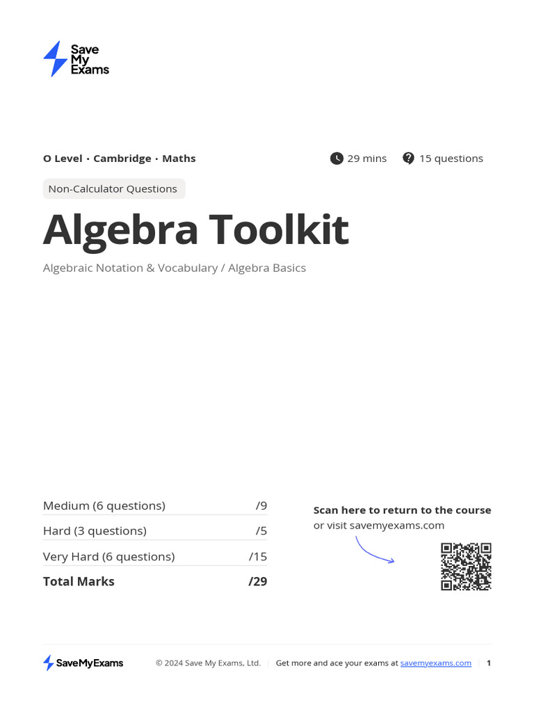 Algebra Toolkit Practice Questions | PDF | Mathematics | Algebra