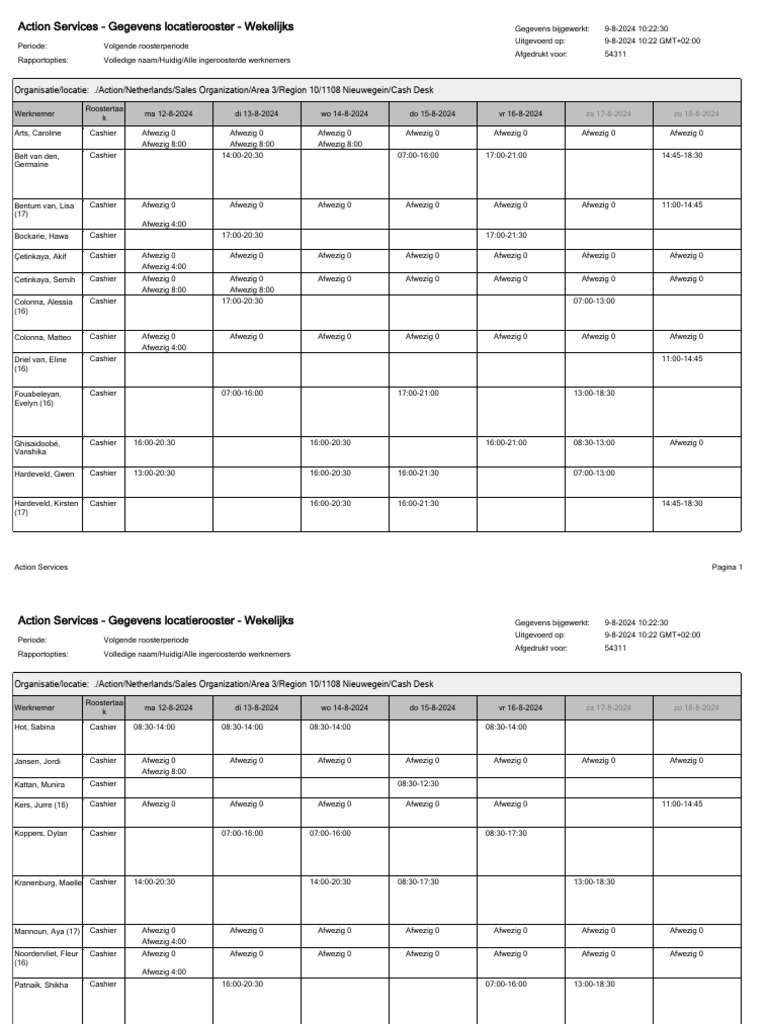 Rooster Week 33 Aangepast | PDF