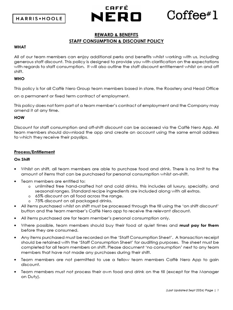 Staff Consumption & Discount Policy - Sept 24 (CN Only) | PDF ...