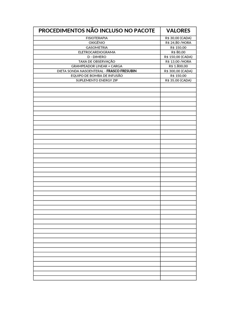 Procedimentos Não Inclusos no Pacote | PDF