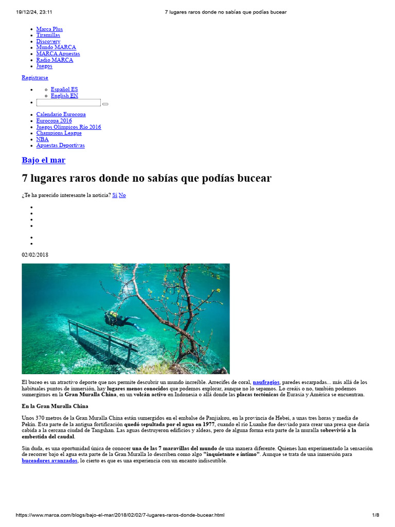 7 lugares raros donde no sabías que podías bucear | PDF | Buceo bajo el agua | Volcán