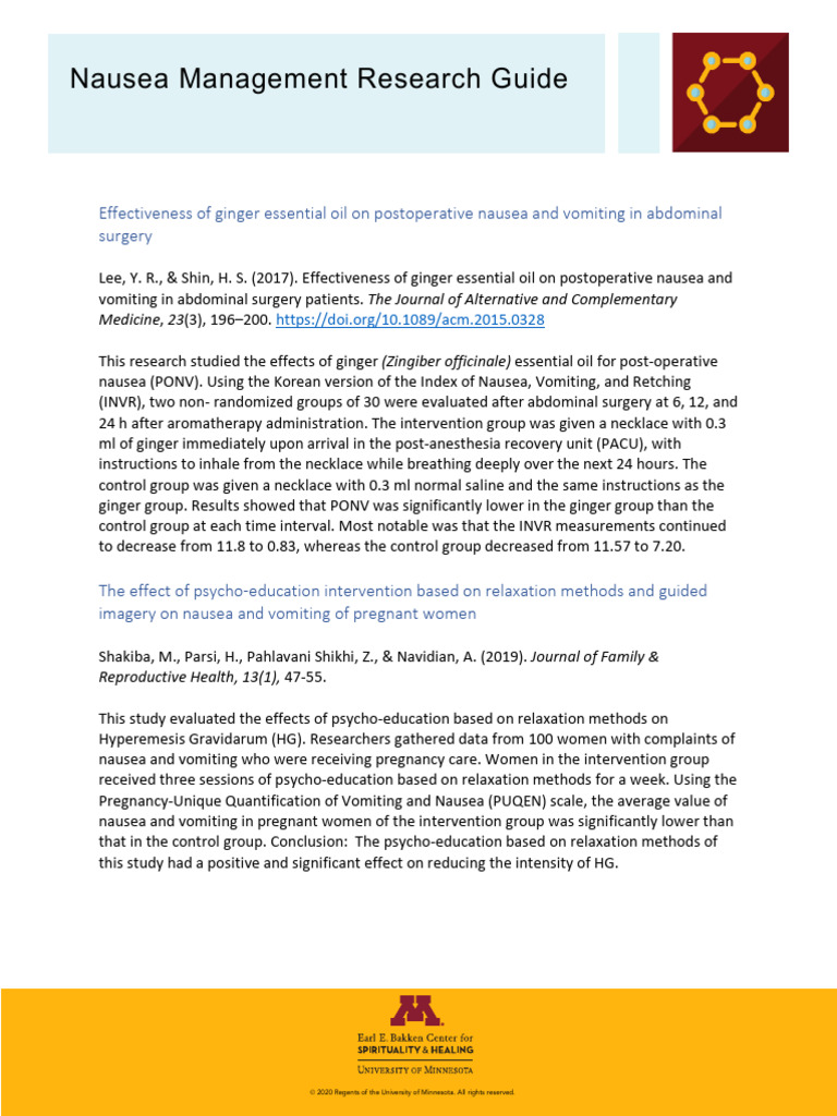 Nausea Management Research Guide | PDF | Nausea | Acupressure