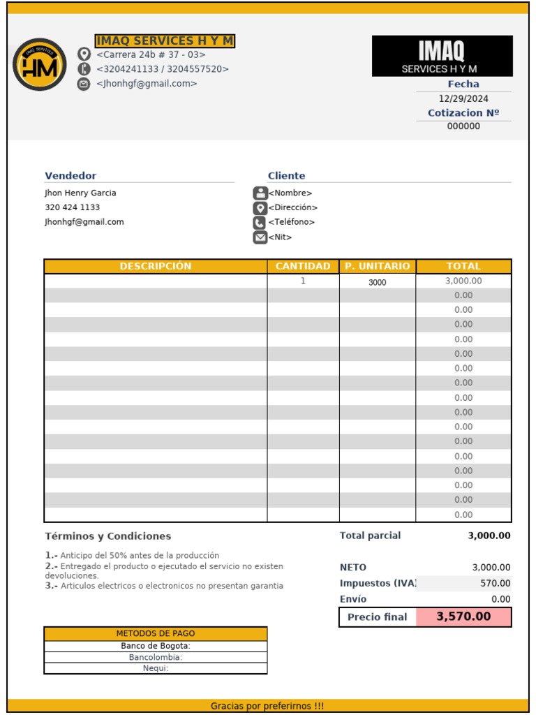 Formato Cotización - Proforma | PDF | Economias | Mercado (economía)