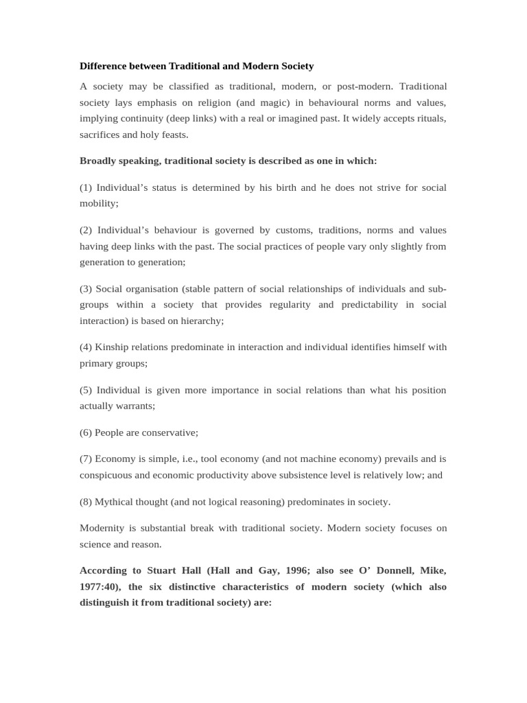 Traditional vs Modern Society Explained | PDF | Society | State (Polity)