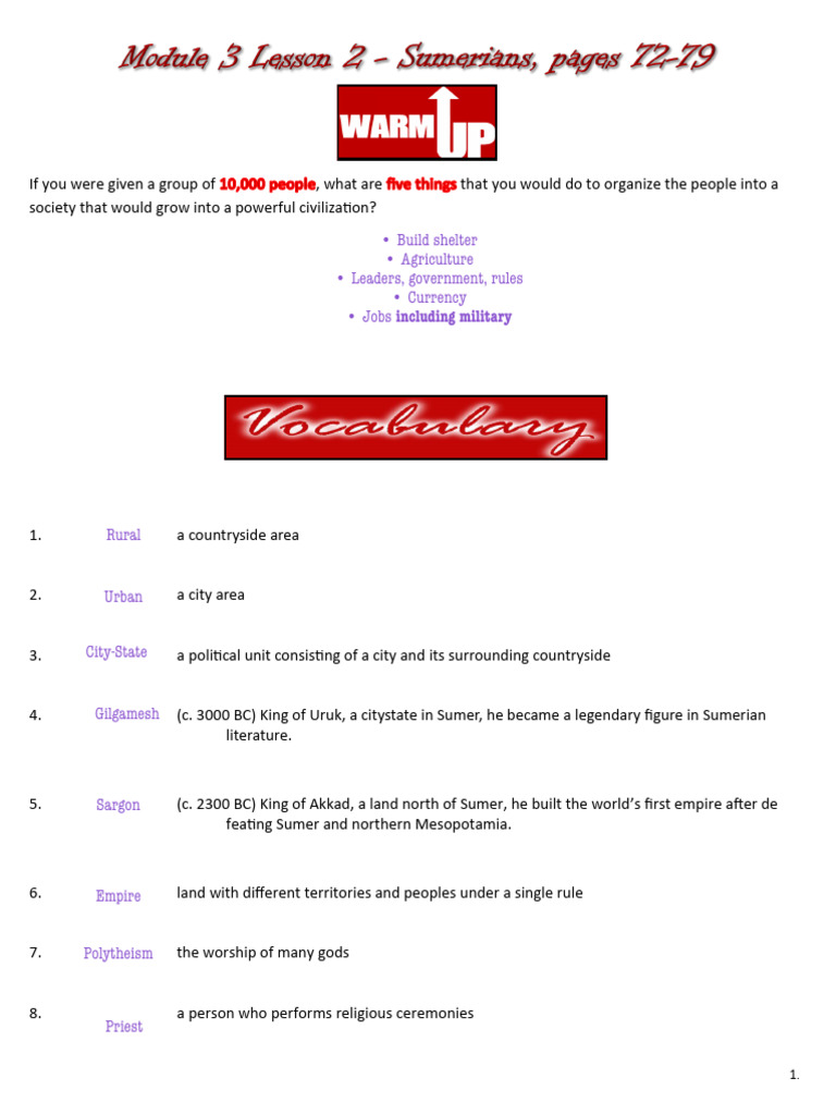 M3L2 7th Grade Worksheet | PDF | Sumer | Mesopotamia