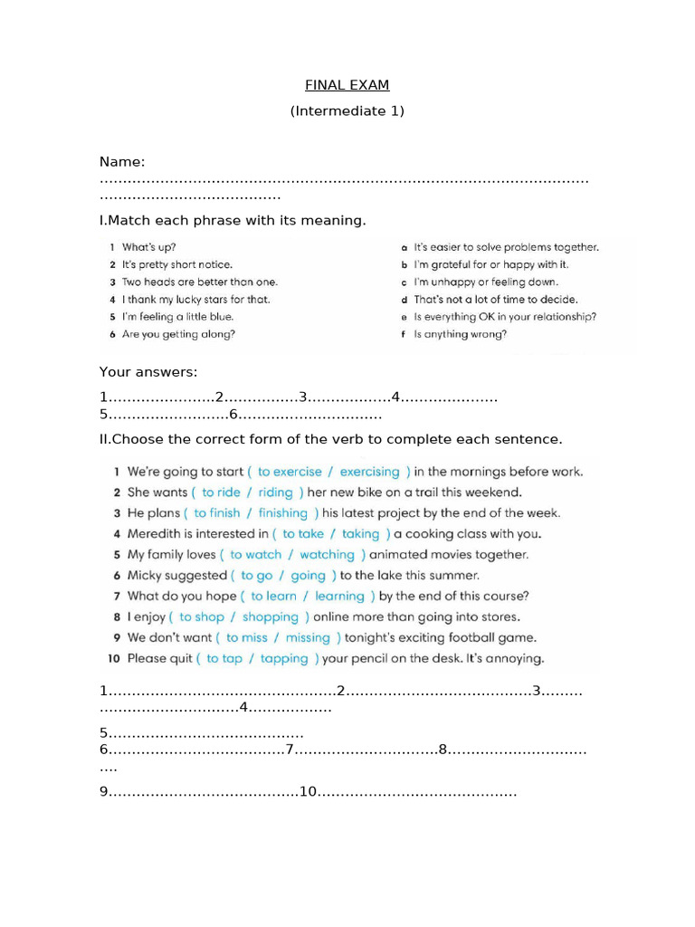 FINAL EXAM Intermediate 1 | PDF