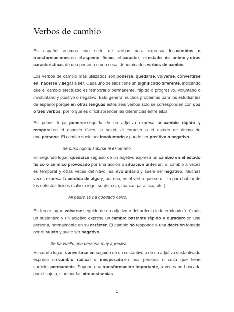 Teoría Verbos de Cambio | PDF | Adjetivo | Verbo