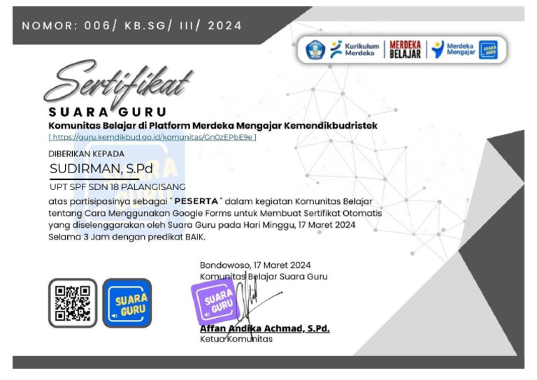 Sertifikat Cara Menggunakan Google Form Untuk Membuat Sertifikat Otomatis | PDF