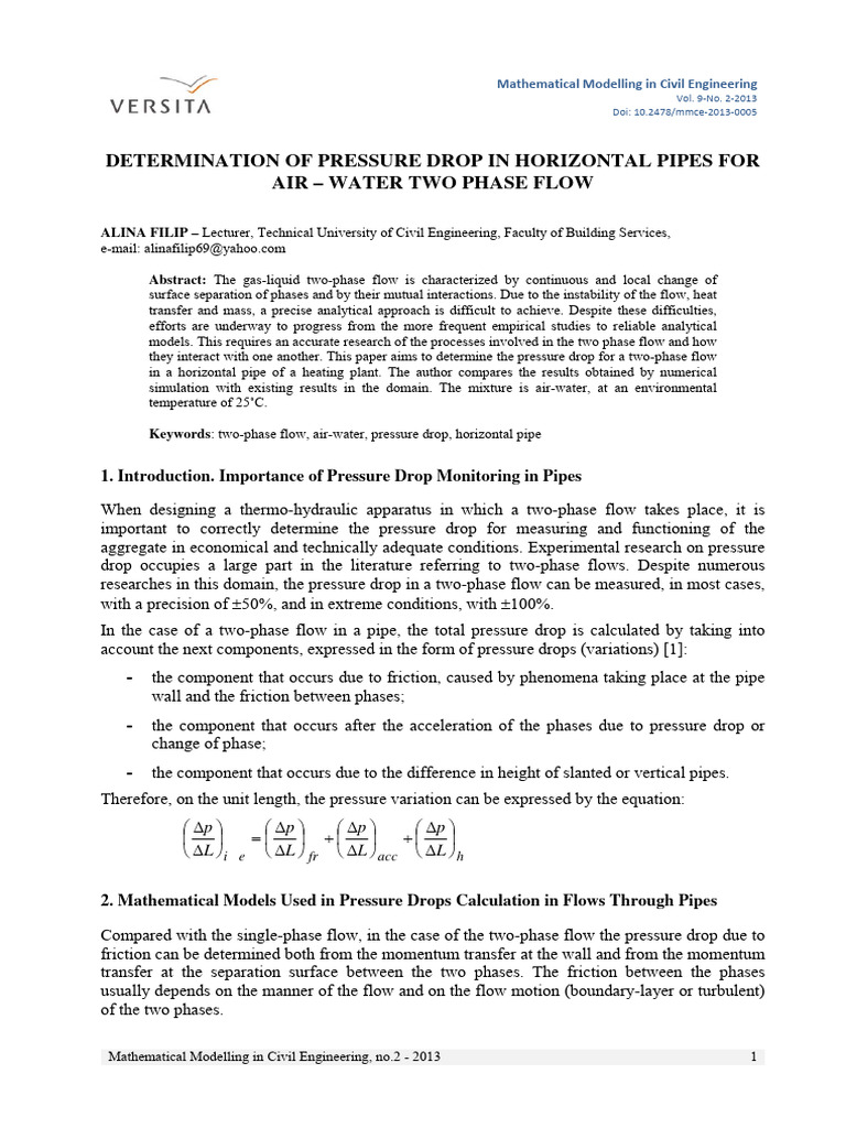 Determination of Pressure Drop in Horizo | PDF | Fluid Dynamics | Pressure
