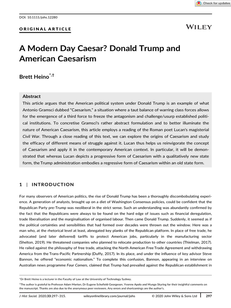 J Historical Sociology - 2020 - Heino - A Modern Day Caesar Donald ...