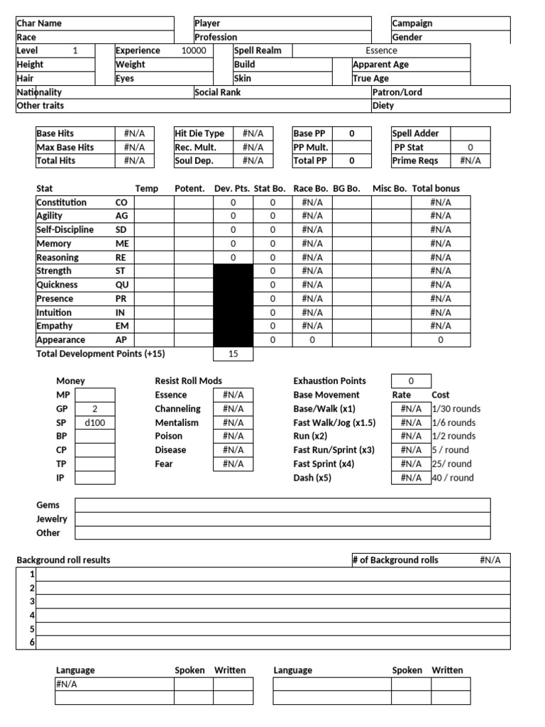 Character Generation Sheet | PDF