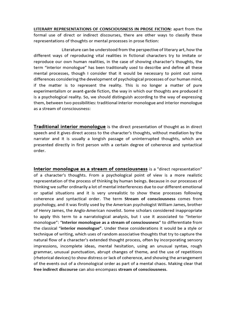 Literary Representation of Characters Consciousness in Literature | PDF ...
