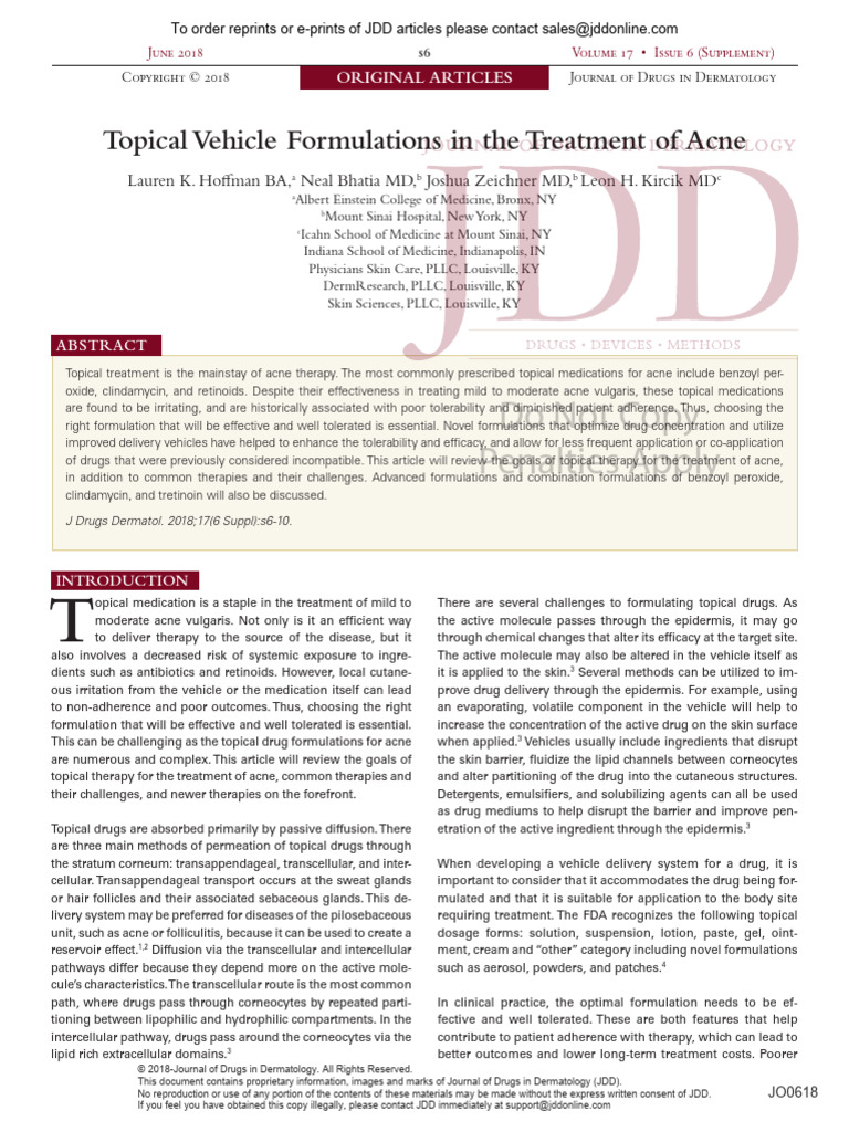 Topical Vehicle Formulations in The Treatment of Acne | PDF | Topical ...