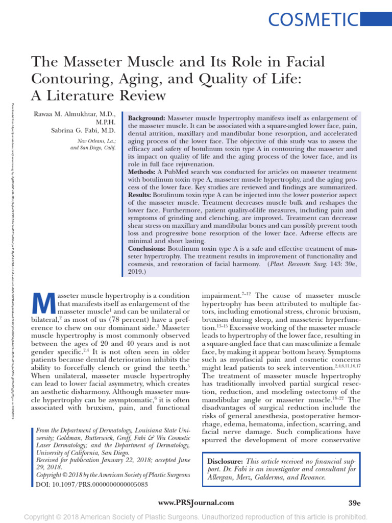 The Masseter Muscle and Its Role in Facial Contouring, Aging, and ...