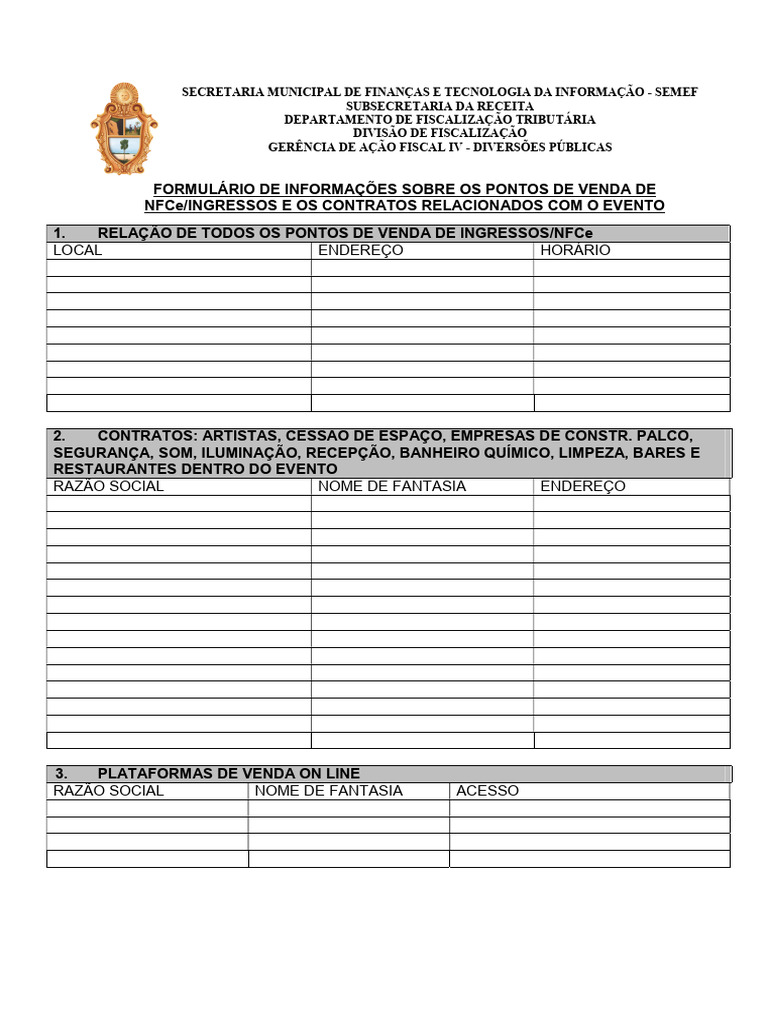 Formulário de Venda de Ingressos e Contratos | PDF