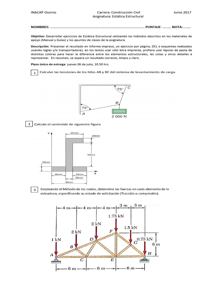 Informe de Estática Estructural INACAP | PDF