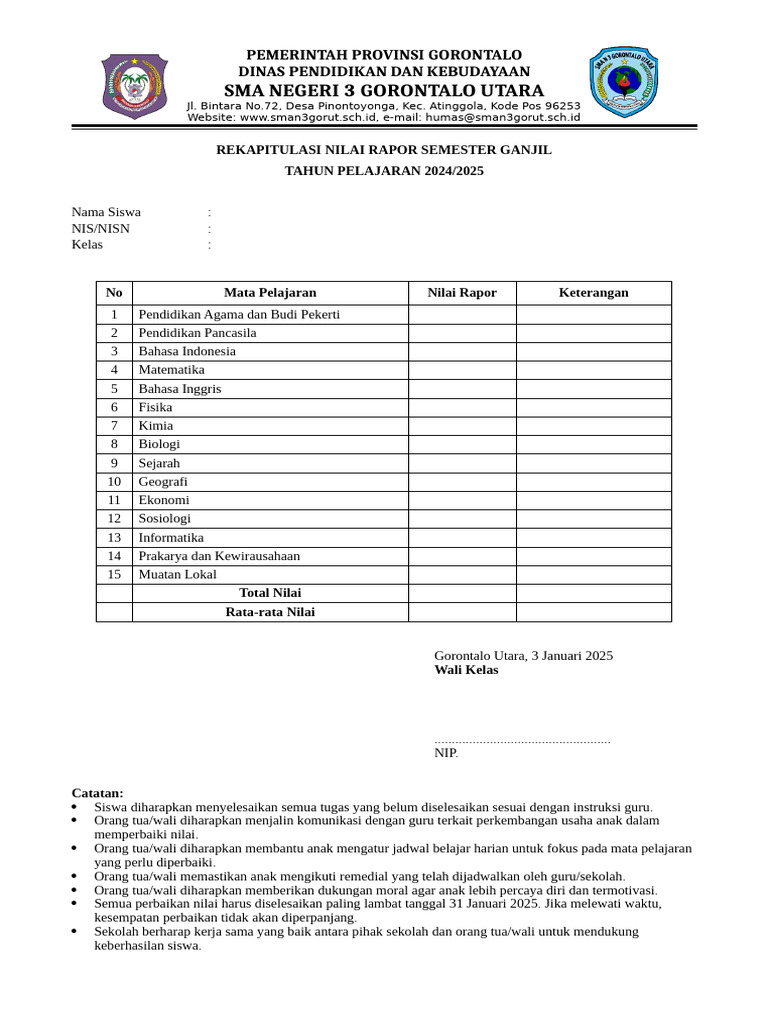 REKAPITULASI NILAI RAPOR | PDF