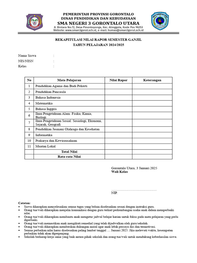 REKAPITULASI NILAI RAPOR | PDF