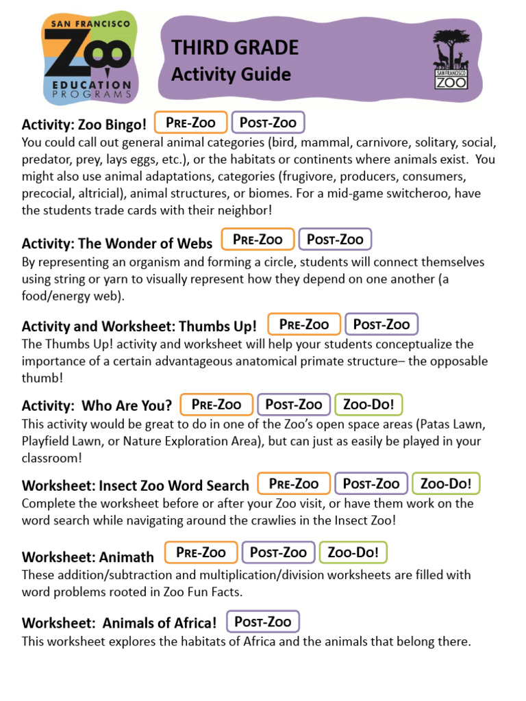 Engaging Zoo Activities for Third Graders | PDF