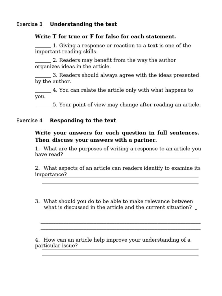 Questions For Reading Text 2 | PDF
