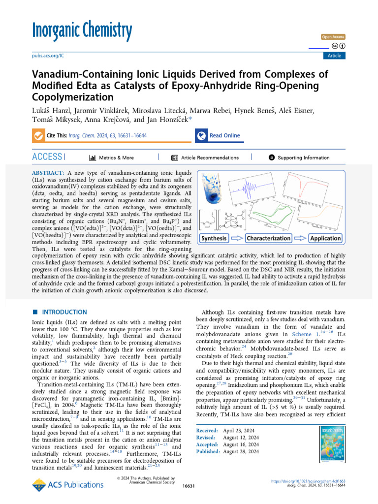 Hanzl Et Al 2024 Vanadium Containing Ionic Liquids Derived From Complexes of Modified Edta As ...