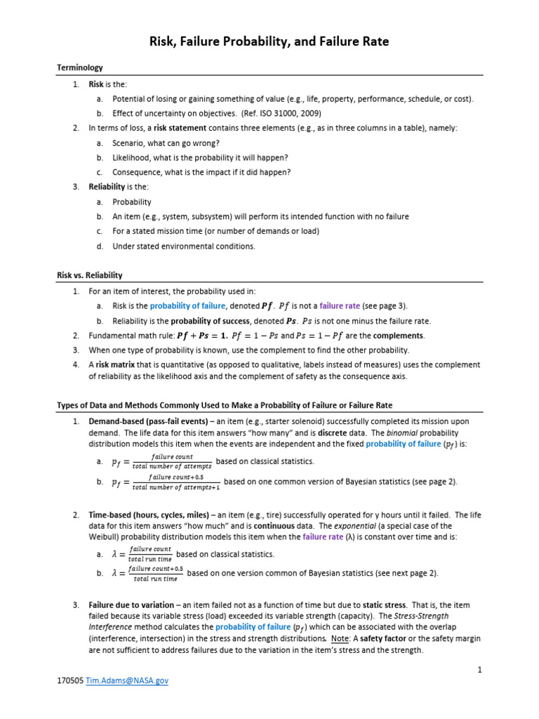 Risk Failure Probability and Failure Rate | PDF | Probability ...