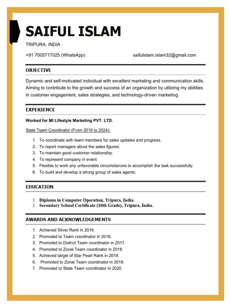 Resume of SAIFUL ISLAM | PDF