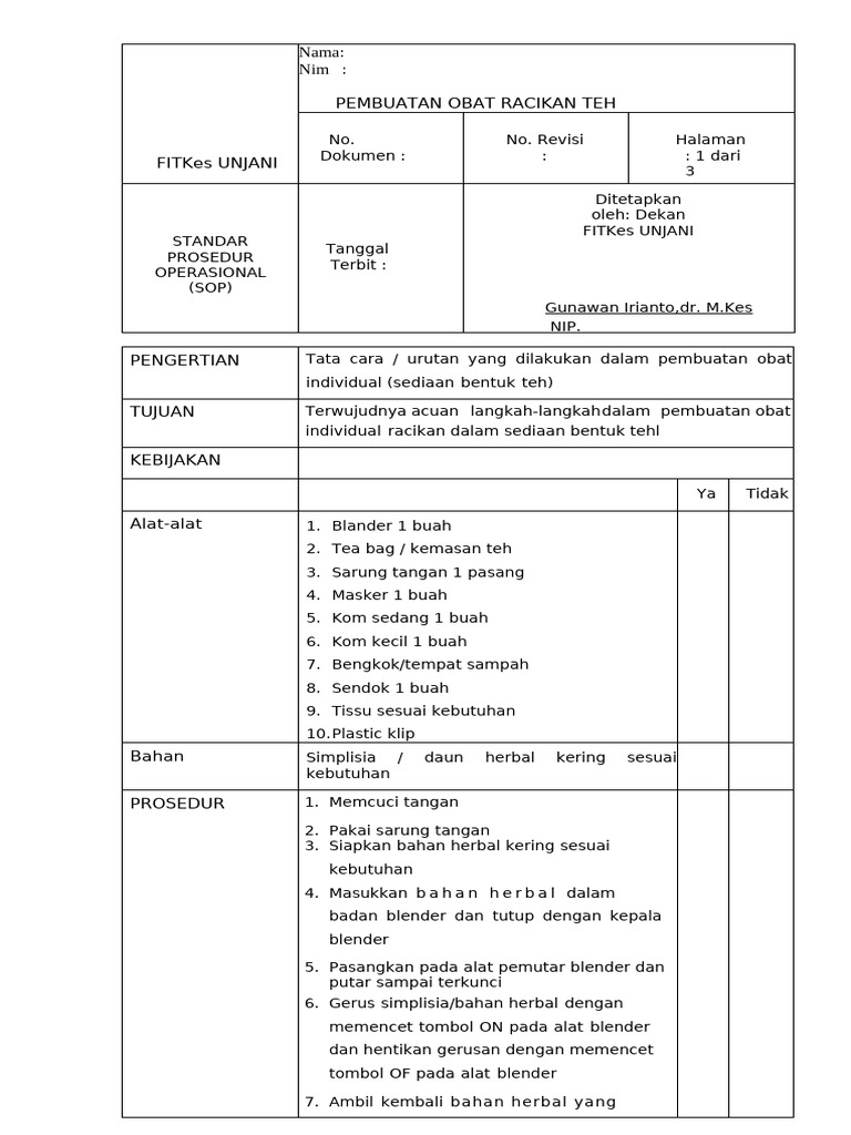 SOP Pembuatan Teh | PDF