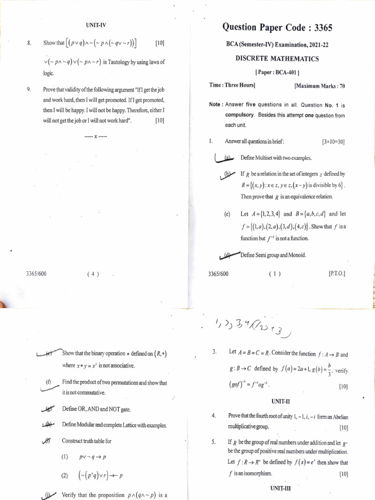 discrete math paper | PDF | Mathematical Logic | Algebra