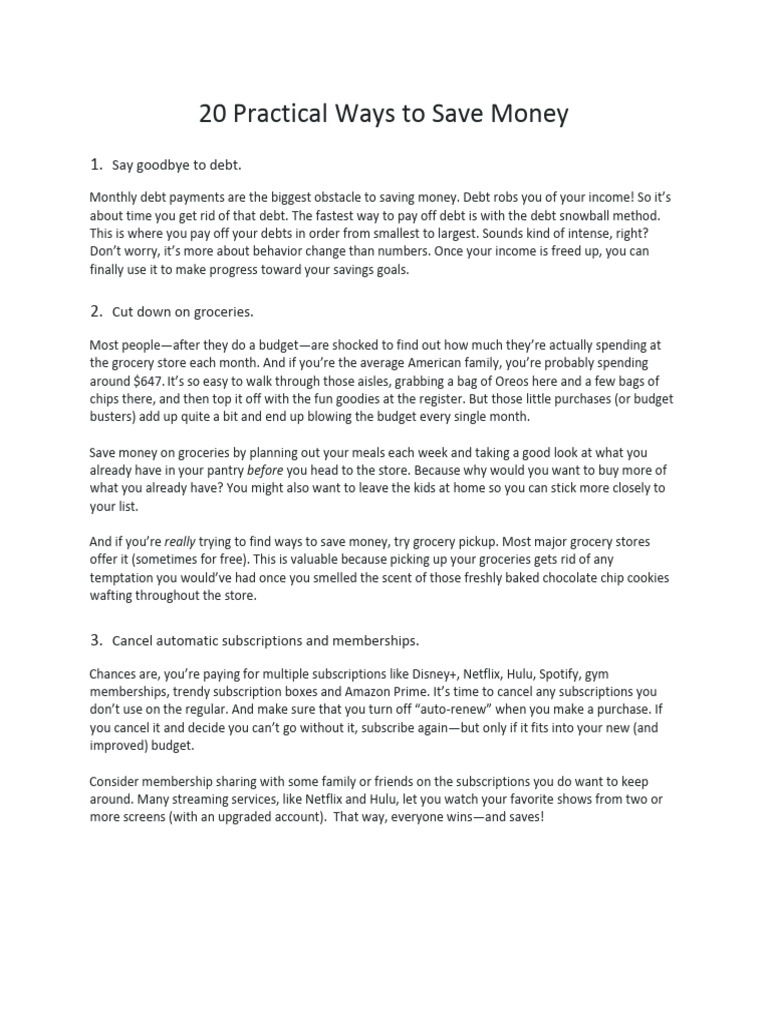 20 Practical Money-Saving Tips | PDF | Subscription Business Model