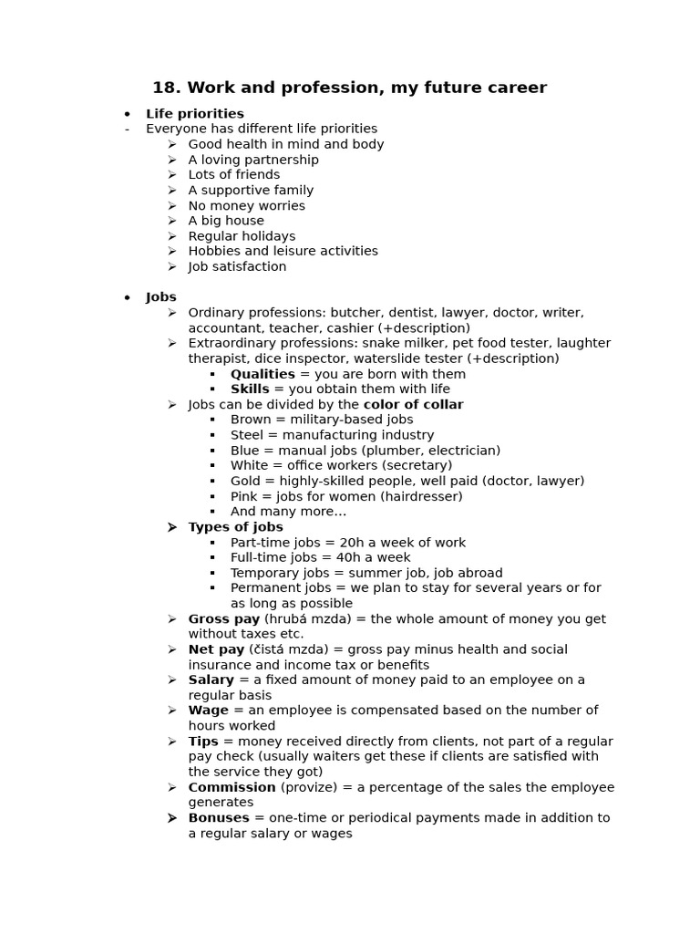 Work and Profession, My Future Career | PDF | Employment | Salary