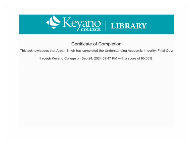 Certificate of Completion - Understanding Academic Integrity - Final ...