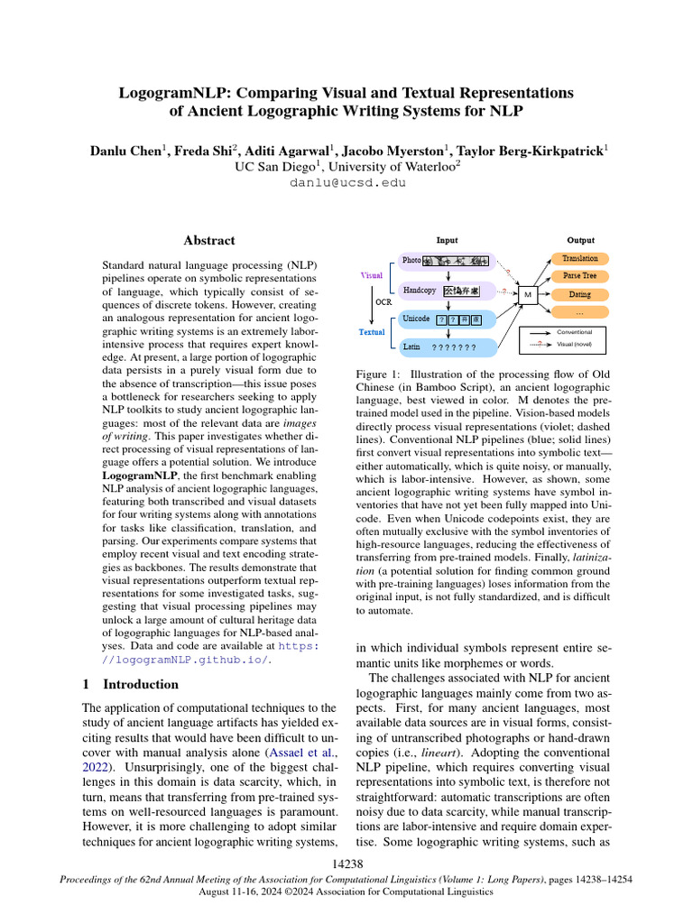 Chen et al. - 2024 - LogogramNLP Comparing Visual and Textual Representations of Ancient ...