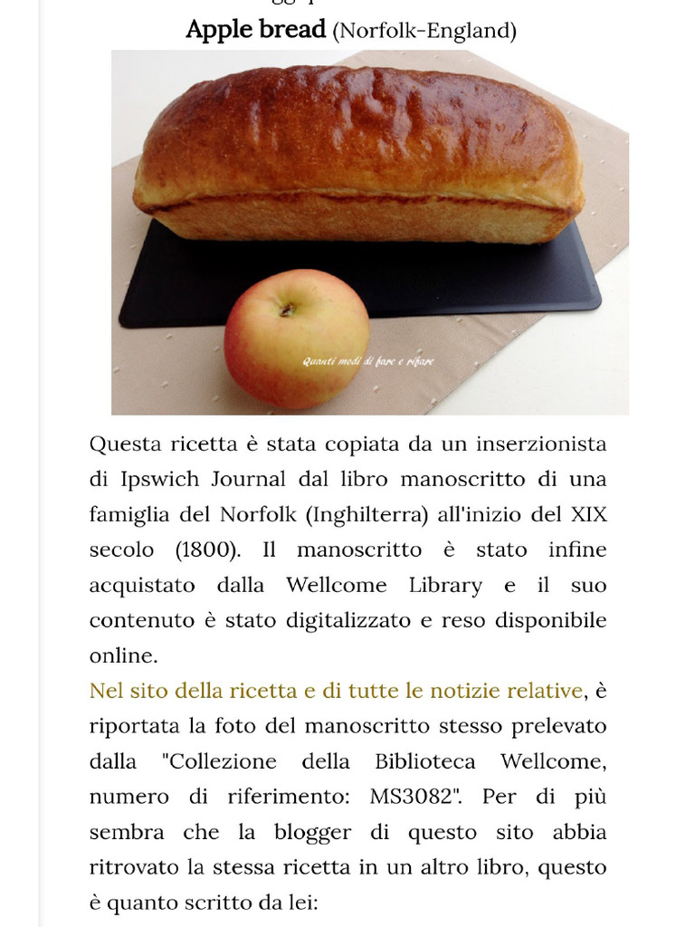 Ricetta Pane Apple Bread Inglese | PDF