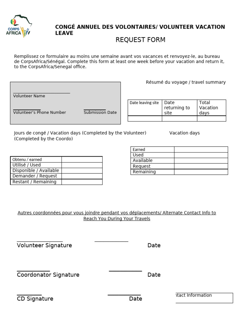 Fiche de Demande de Congé Template | PDF