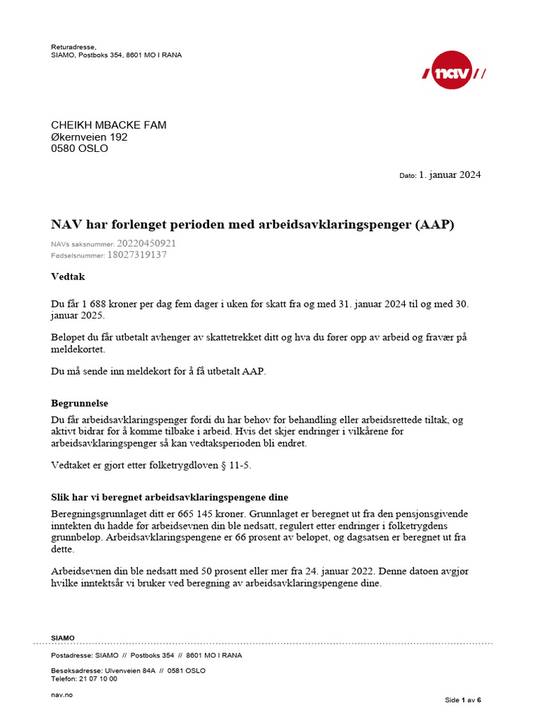NAV Har Forlenget Perioden Med Arbeidsavklaringspenger (AAP) | PDF