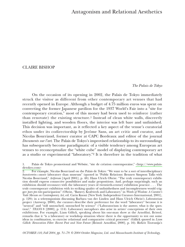 Antagonism And Relational Aesthetics Claire Bishop Pdf The Arts