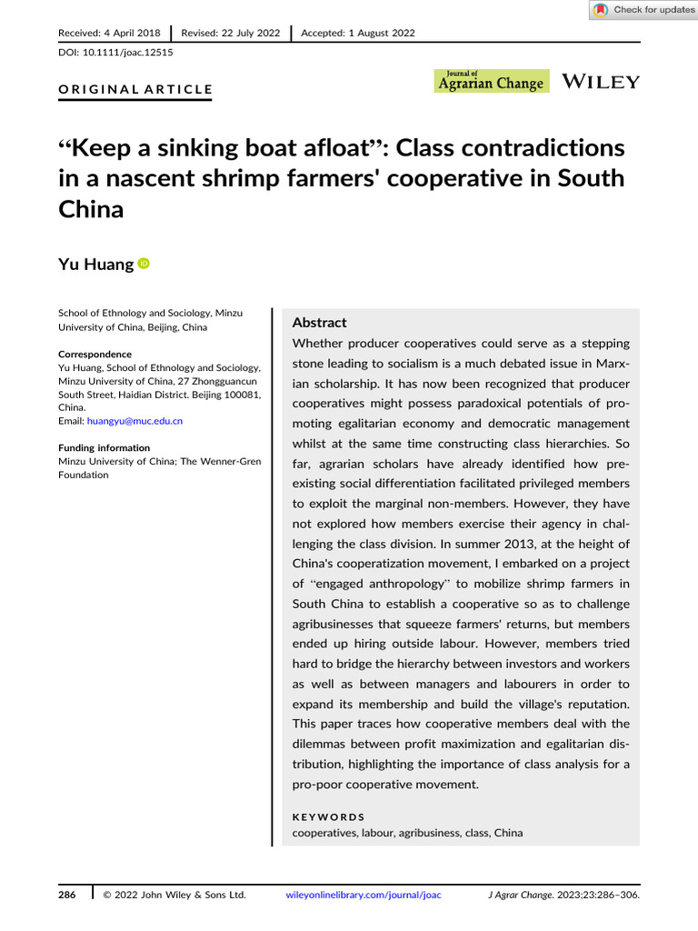 Keep A Sinking Boat Afloat: Class Contradictions in A Nascent Shrimp ...