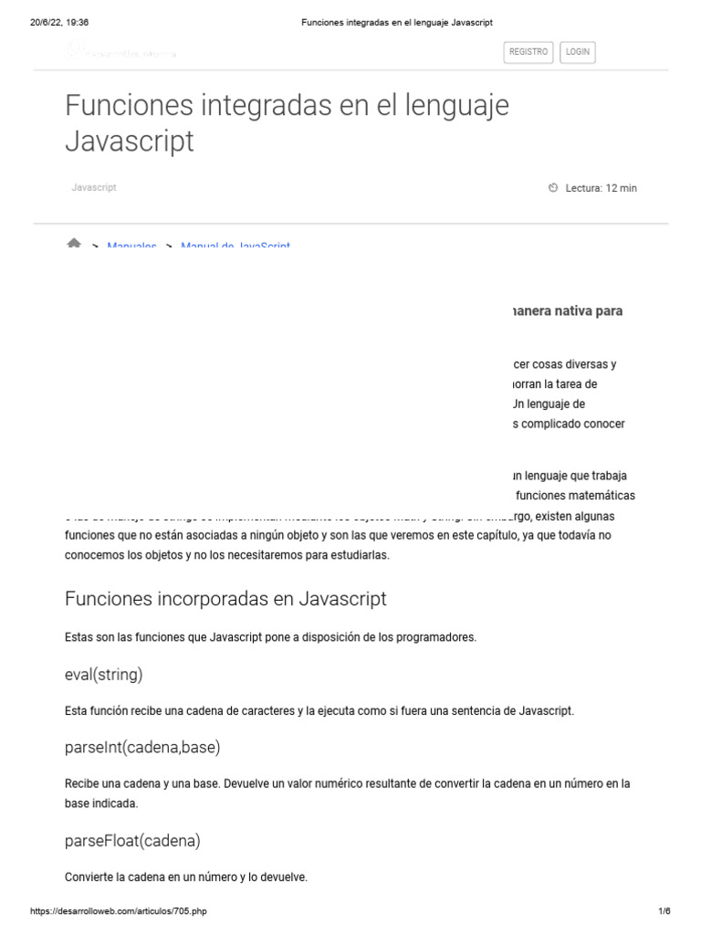 Funciones Integradas en El Lenguaje Javascript | PDF | Lenguaje de ...