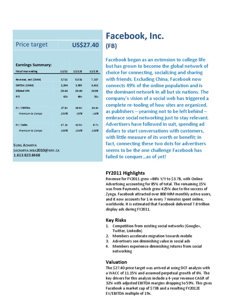 Facebook Valuation | PDF | Deferral | Discounted Cash Flow