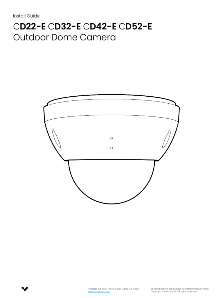 Verkada CD22-E CD32-E CD42-E CD52-E Outdoor Dome Install Guide | PDF | Screw | Computer Network
