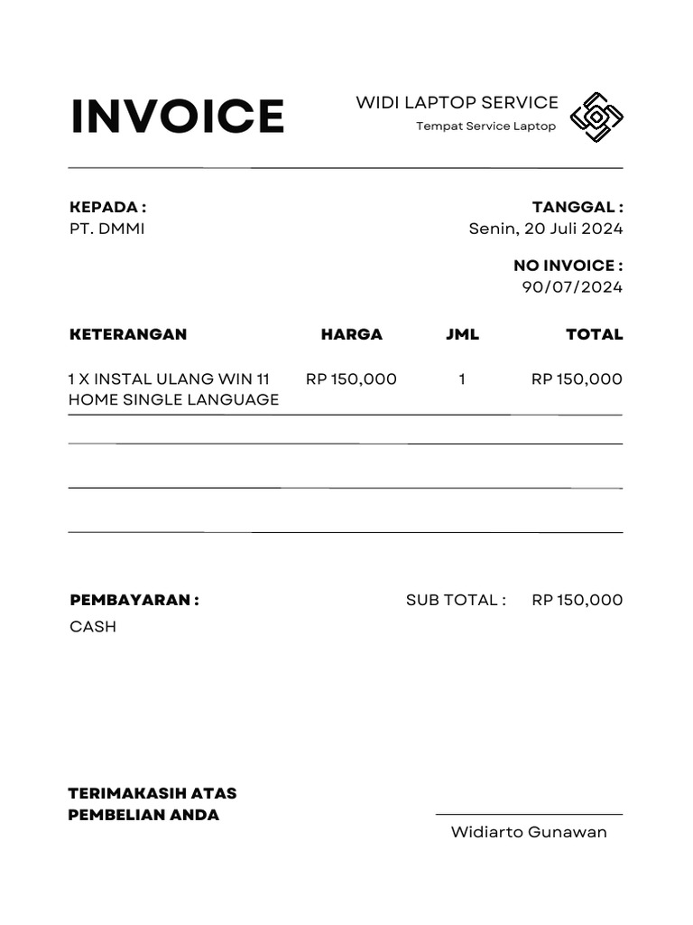 Hitam Putih Minimalist Profesional Bisnis Faktur Invoice | PDF