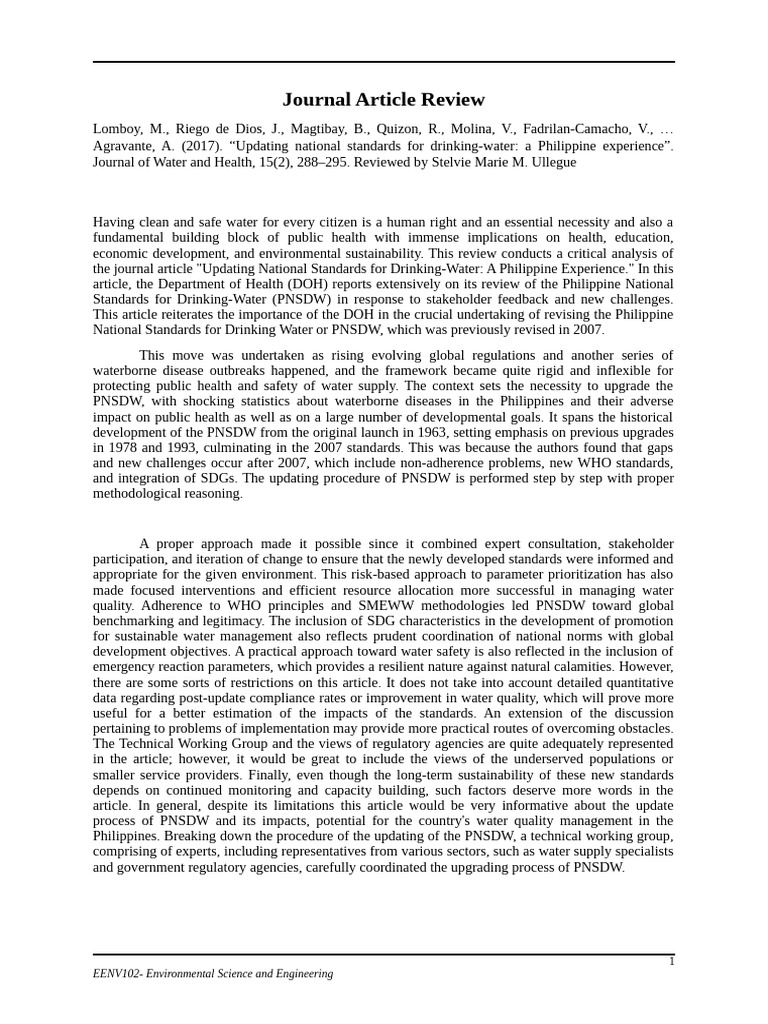 Journal Article Review Paper Format | PDF | Drinking Water | Water Quality