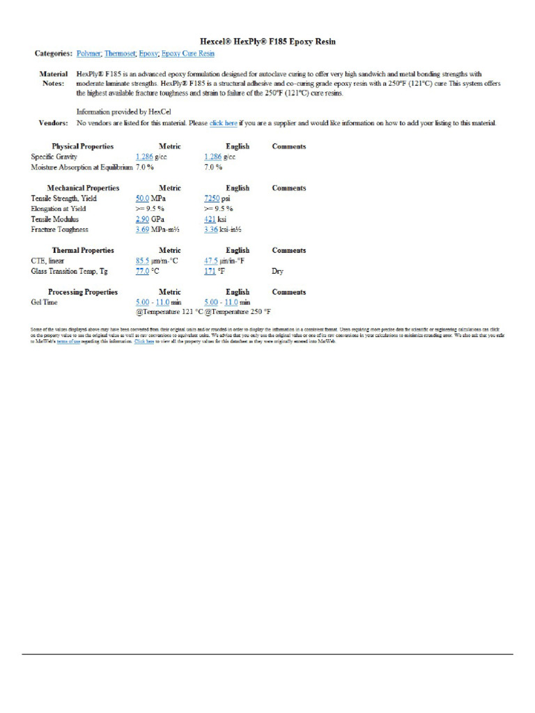 Hexcel® HexPly® F185 Epoxy Resin - Aramida | PDF